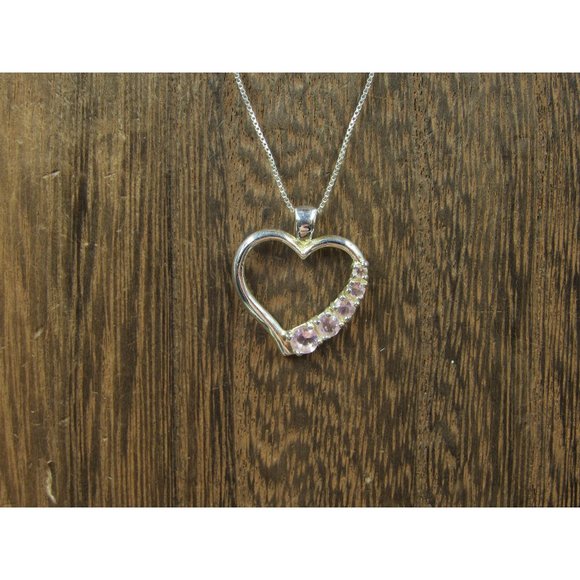 Jewelry | 18 Sterling Silver Tarnished Love Heart Pink Cz Pendant ...